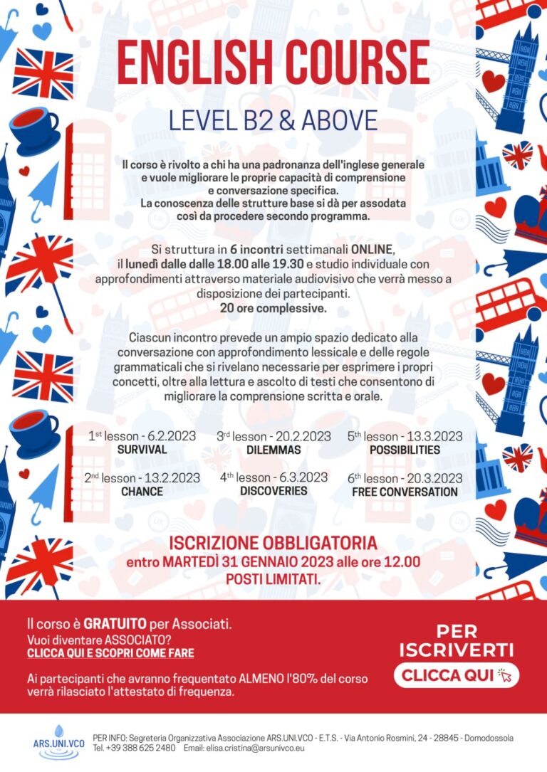 INGLESE livello B2: dal 6 FEBBRAIO nuovo CORSO ONLINE – ARSUNIVCO