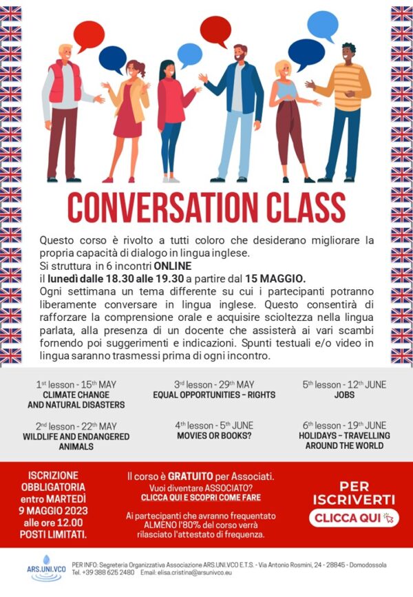 INGLESE: CONVERSATION CLASS dal 15 MAGGIO – ARSUNIVCO